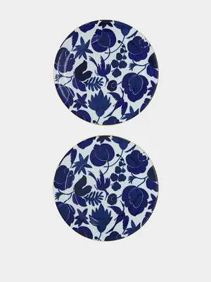 La DoubleJ Wildbird And Bianco Porcelain Dessert Plate Set Of 2 - Blue