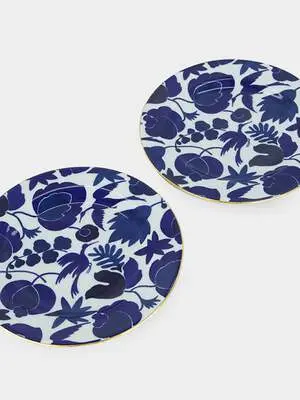 La DoubleJ Wildbird And Bianco Porcelain Dessert Plate Set Of 2 - Blue