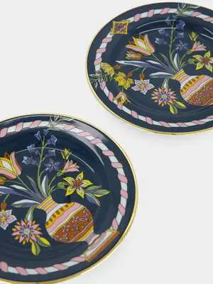 La DoubleJ Pietre Dure Dessert Plates Set Of 2 - Multicolour