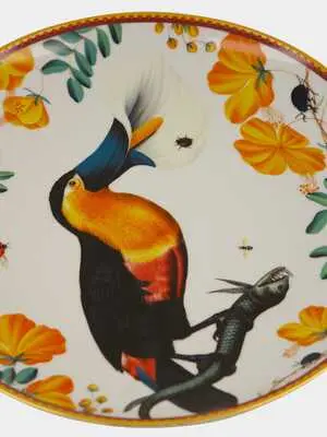 La DoubleJ Floroucan Decorative Porcelain Plate - Orange