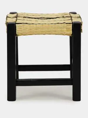 HOUSE OF CAPRICORN Handmade Coruche Wood And Reed Stool - Black