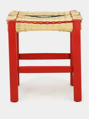 HOUSE OF CAPRICORN Handmade Coruche Wood And Reed Stool - Red