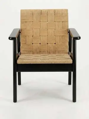 HOUSE OF CAPRICORN Medeiros Wood And Natural Cord Armchair - Black