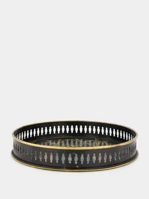 LES-OTTOMANS Flora Iron Tray Bamboo - Black