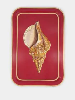 LES-OTTOMANS Handpainted Conch Iron Tray - Red