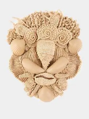 NATALIA BRILLI Natural Raffia Decorative Mask With Shells - Beige