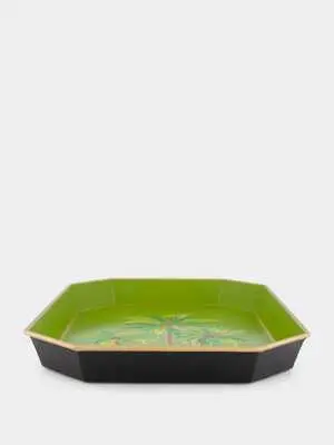 LES-OTTOMANS Handpainted Palm Trees Tray - Green