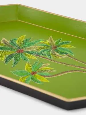 LES-OTTOMANS Handpainted Palm Trees Tray - Green