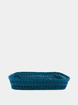 HOUSE OF CAPRICORN Handmade Vitória Wicker Medium Tray - Blue