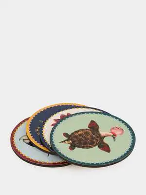 La DoubleJ Blooming Buddies Wooden Coasters Set Of 4 - Multicolour