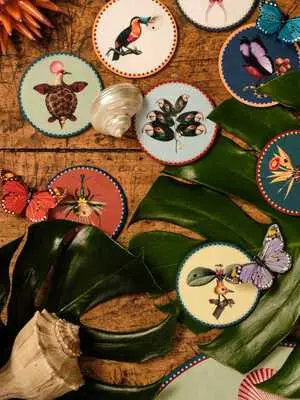 La DoubleJ Blooming Buddies Wooden Coasters Set Of 4 - Multicolour