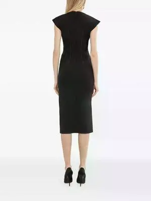 NISSA Sculpted Midi Dress - Black