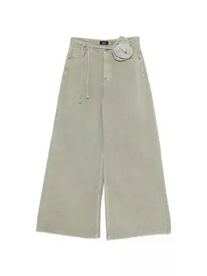 Dixie Flower Detail Wide Leg Cotton Jeans
