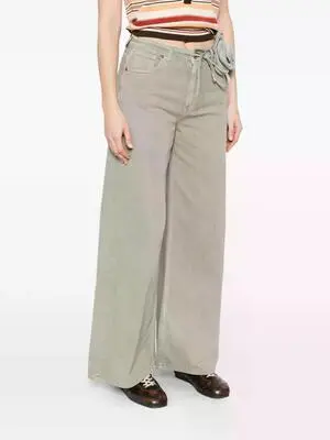Dixie Flower Detail Wide Leg Cotton Jeans