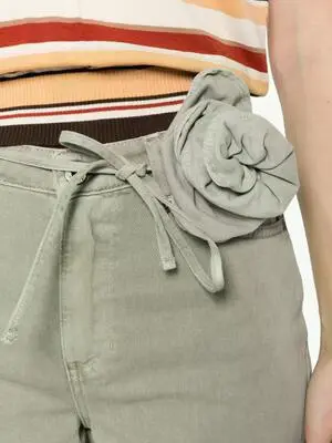 Dixie Flower Detail Wide Leg Cotton Jeans