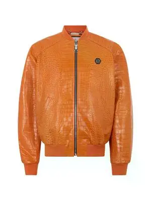 Philipp Plein Embossed Leather Bomber Jacket