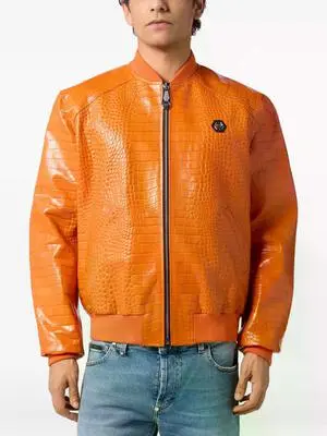 Philipp Plein Embossed Leather Bomber Jacket