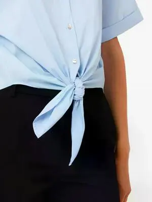 Liu Jo Short Sleeve Poplin Knot Shirt - Blue