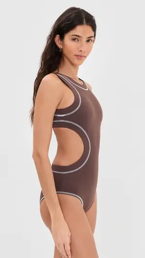 Staud One Piece With Cut Out And Contrast Stitching - Java