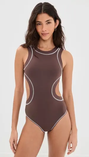 Staud One Piece With Cut Out And Contrast Stitching - Java