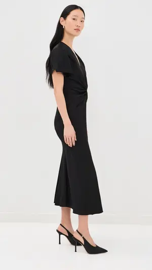 Victoria Beckham Eve Midi Dress With Ruched And Pleated Details - Black