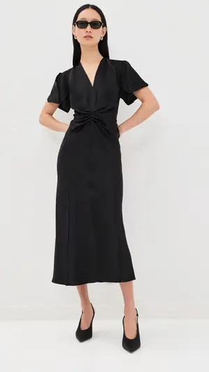 Victoria Beckham Eve Midi Dress With Ruched And Pleated Details - Black