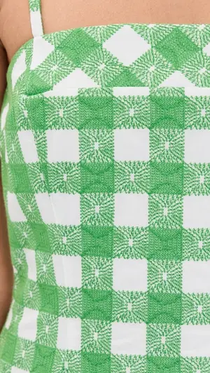 Rosie Assoulin Gingham Check Square Neck Sleeveless Midi Dress - Grass Green