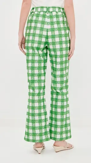 Rosie Assoulin Easy Does It" Gingham Check Textured Pants - Grass Green