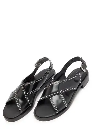 Church's Stud-embellished Glossed Leather Sandals - Black