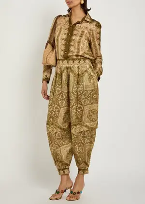 Zimmermann Luna Paisley-print Silk Trousers - Olive