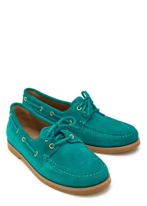 GIANVITO ROSSI Suede Lace-up Boat Shoes - Teal