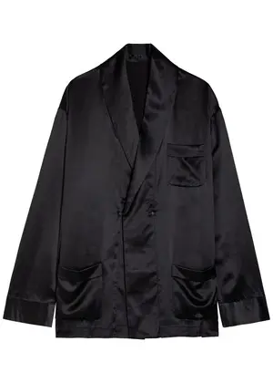 DELOS Gilbert Double-breasted Silk Jacket - Black