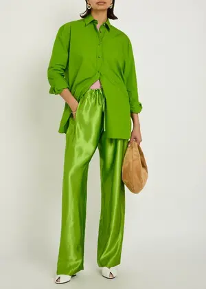 Khaite Rohen Straight-leg Satin Trousers - Green