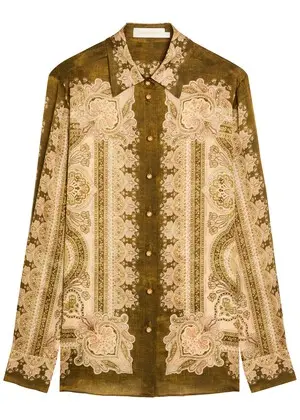 Zimmermann Printed Silk Shirt - Olive
