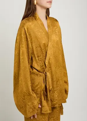 DELOS Textured Jacquard Satin Wrap Shirt