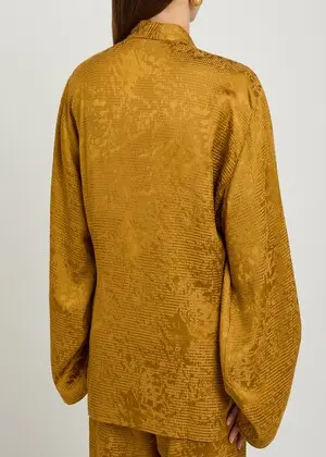 DELOS Textured Jacquard Satin Wrap Shirt