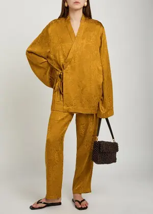 DELOS Textured Jacquard Satin Wrap Shirt