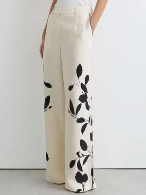 REISS Jacquard Printed Wide-leg Trousers - Ivory/black