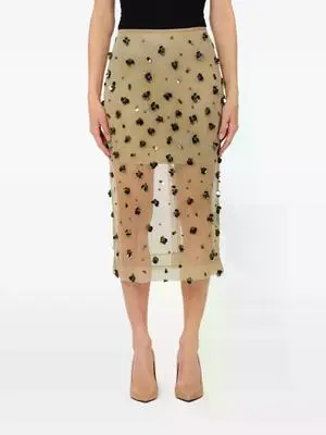Liu Jo Floral Embellished Midi Skirt - Neutrals