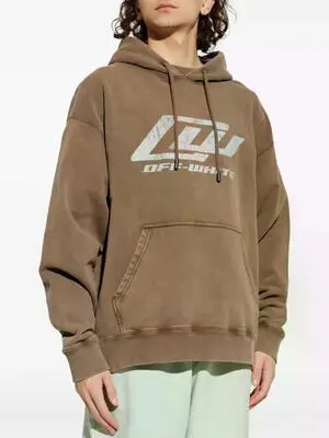 Off-White Logo Kangaroo-pocket Hoodie - Brown