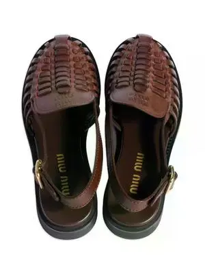 Miu Miu Woven Leather Slingback Loafers - Brown