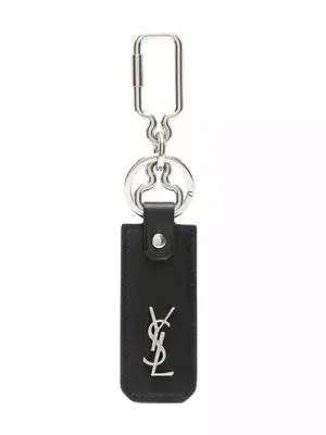 Saint Laurent Cassandre-plaque Leather Keyring - Black