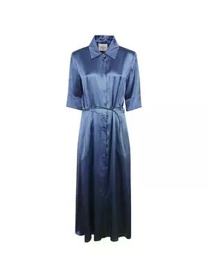 CRIDA MILANO Collared Belted Midi Dress - Blue