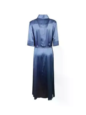 CRIDA MILANO Collared Belted Midi Dress - Blue