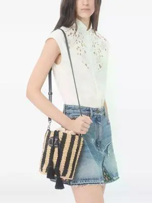 Valentino Garavani Small Bucket Bag In Striped Raffia - Neutrals