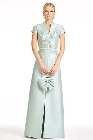 Sachin & Babi Embellished Mikado A-line Gown - Celadon