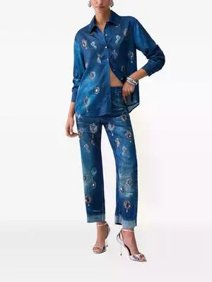 Liu Jo Straight Leg Trousers With Digital Print And Embellishments