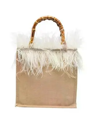 LA MILANESA Feather-trim Bamboo-handle Tote Bag