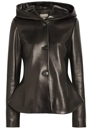 Khaite June Hooded Peplum-hem Leather Jacket - Black
