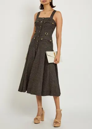 Zimmermann Luna Polka-dot Linen Midi Dress - Black